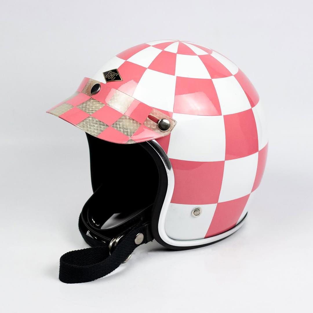 Helmet Slimhead 500TX Pink and White Checkerboard Retro Motorcycle - Etsy
