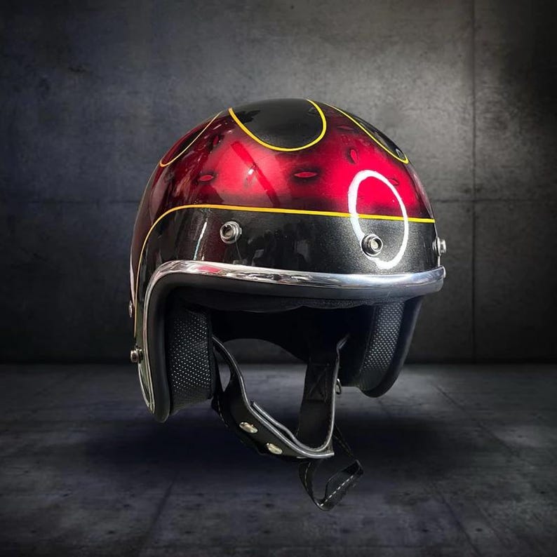 Custom Vintage Helmet Custom Candy Red Tapper Bobber Chopper Motorcycle ...