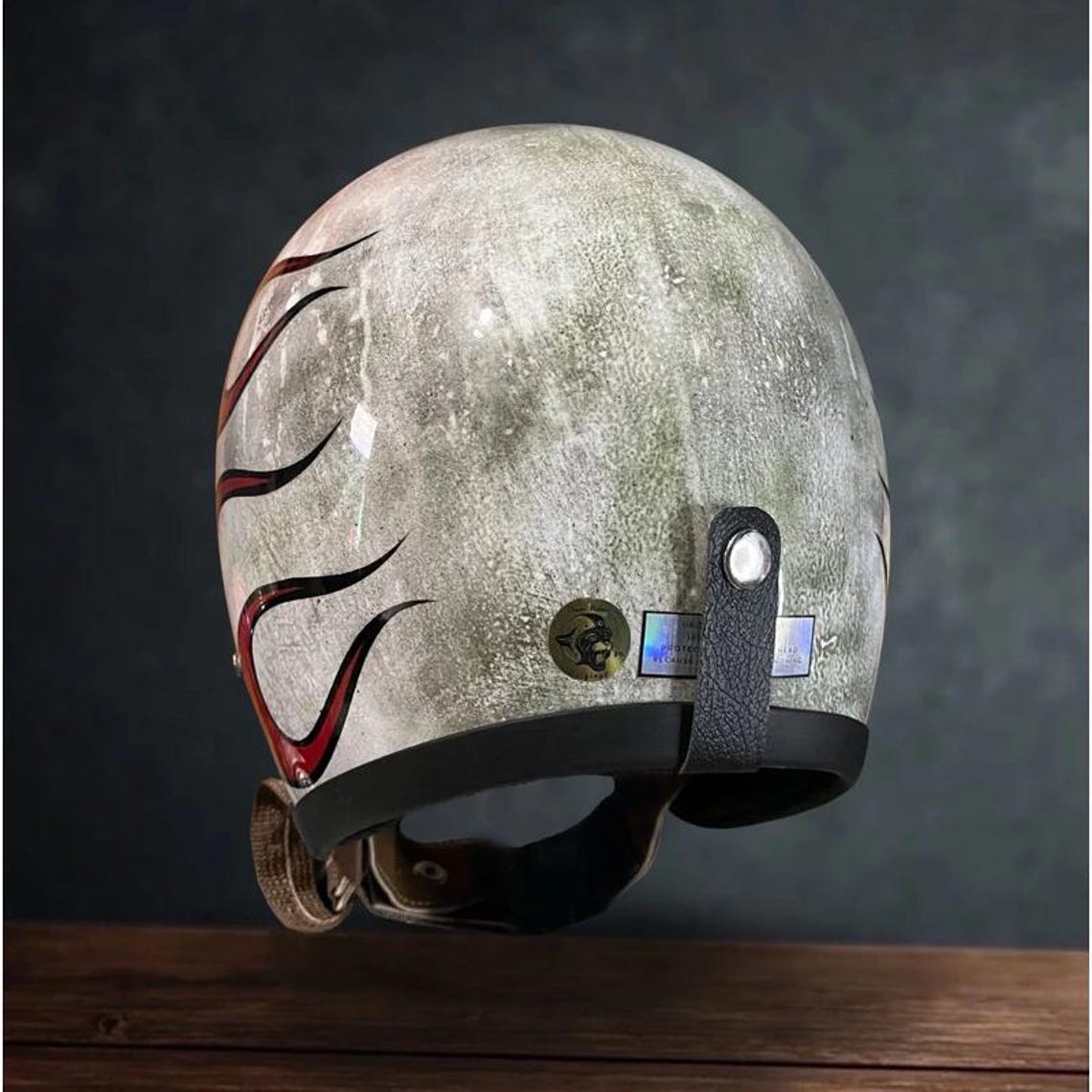 New ! Vintage Helmet Slimhead 500TX Patina Aging Flame BOBBER CHOPPER ...