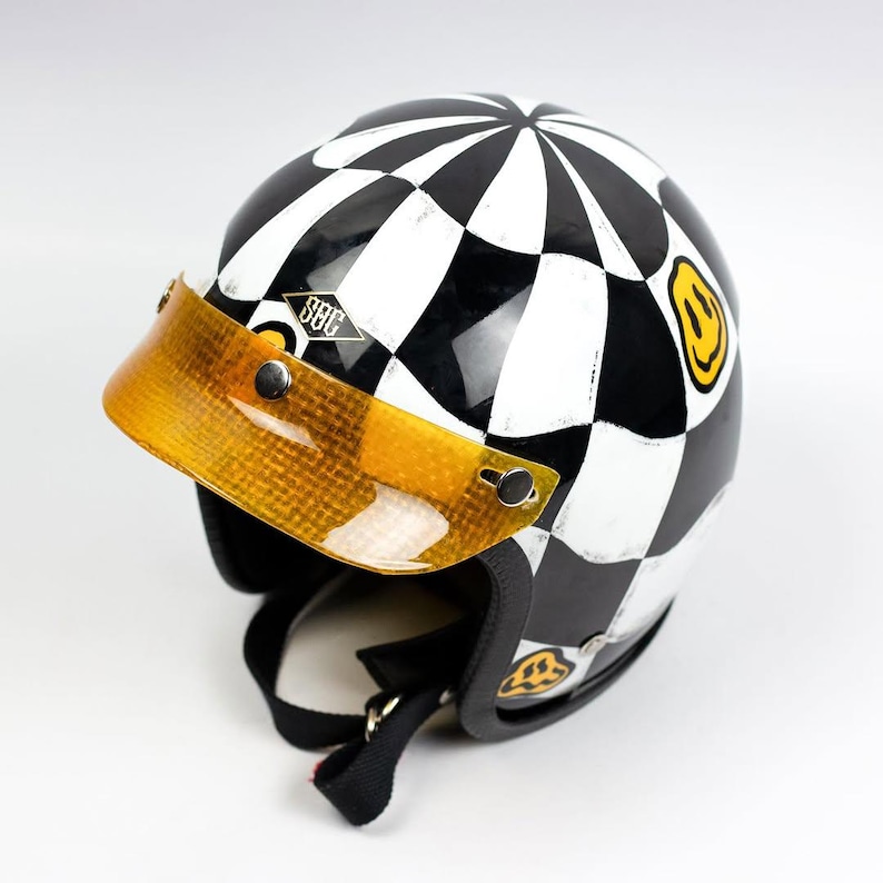 Helmet Slimhead 500TX Retro Checkerboard Motorcycle With Distressed ...