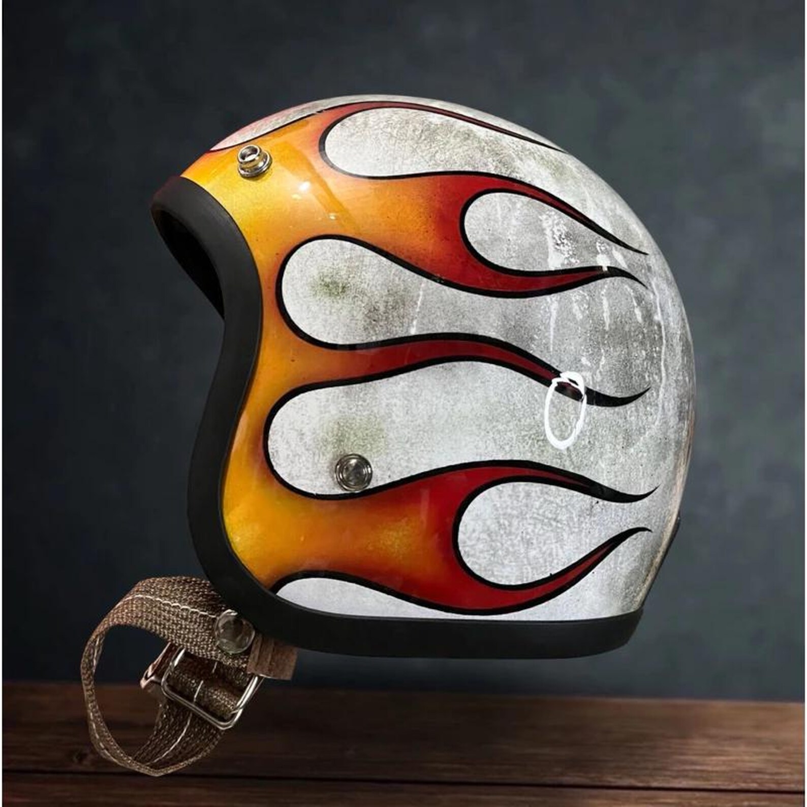 New ! Vintage Helmet Slimhead 500TX Patina Aging Flame BOBBER CHOPPER ...