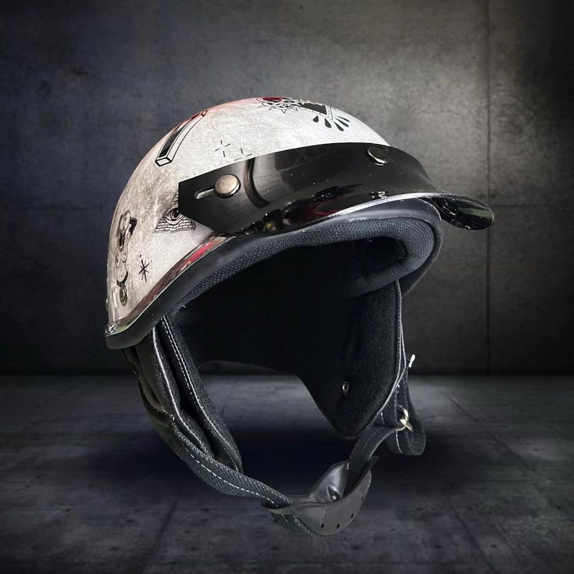 Custom Tattoo Art Retro Helmet Grunge Style Motorcycle Helmet With ...