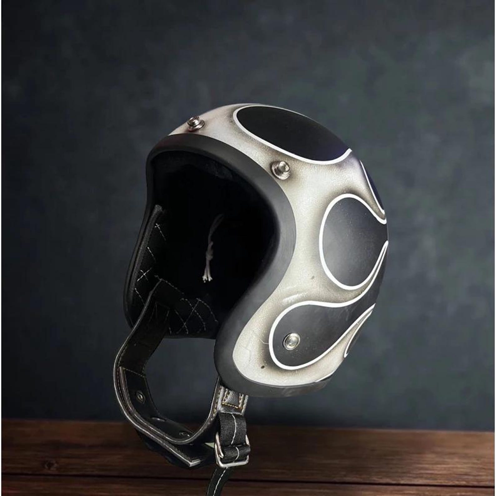 New ! Vintage Helmet Slimhead 500TX Patina Flames BOBBER CHOPPER ...