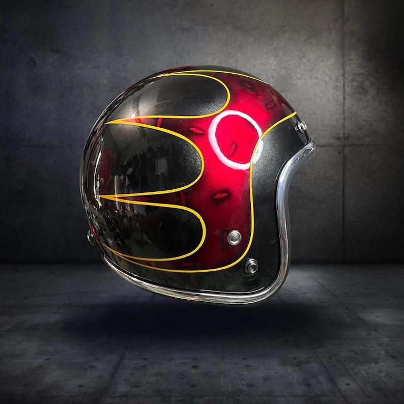 Custom Vintage Helmet Custom Candy Red Tapper Bobber Chopper Motorcycle ...