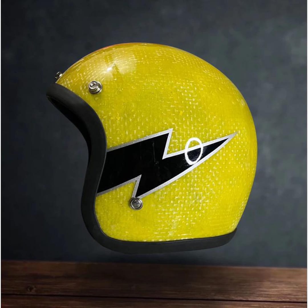 Custom Vintage Helmet Slimhead RAW Yellow Thunder Black Bobber Chopper ...