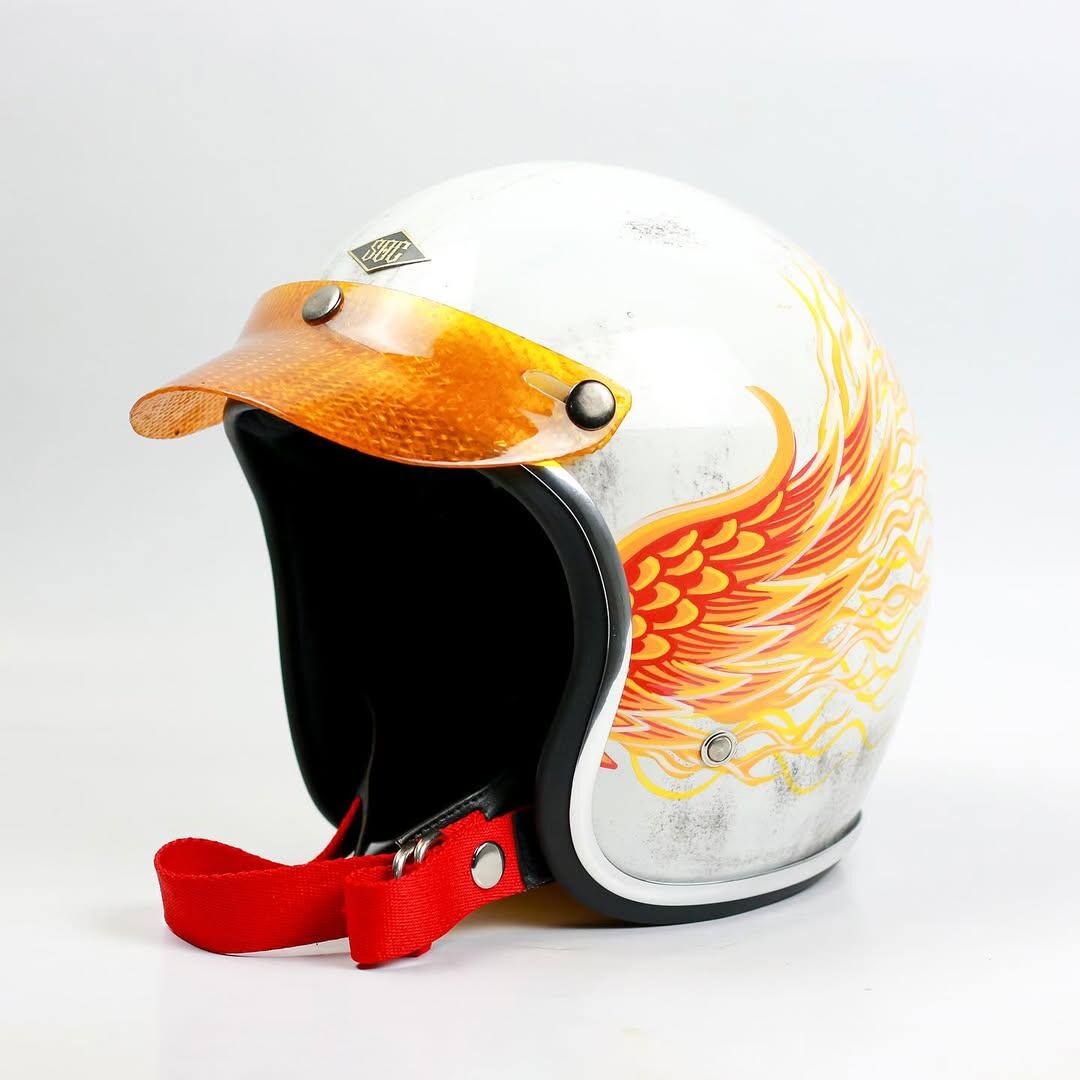 Helmet Slimhead 500TX Vintage Half Face White Flame Wing Motif Retro ...