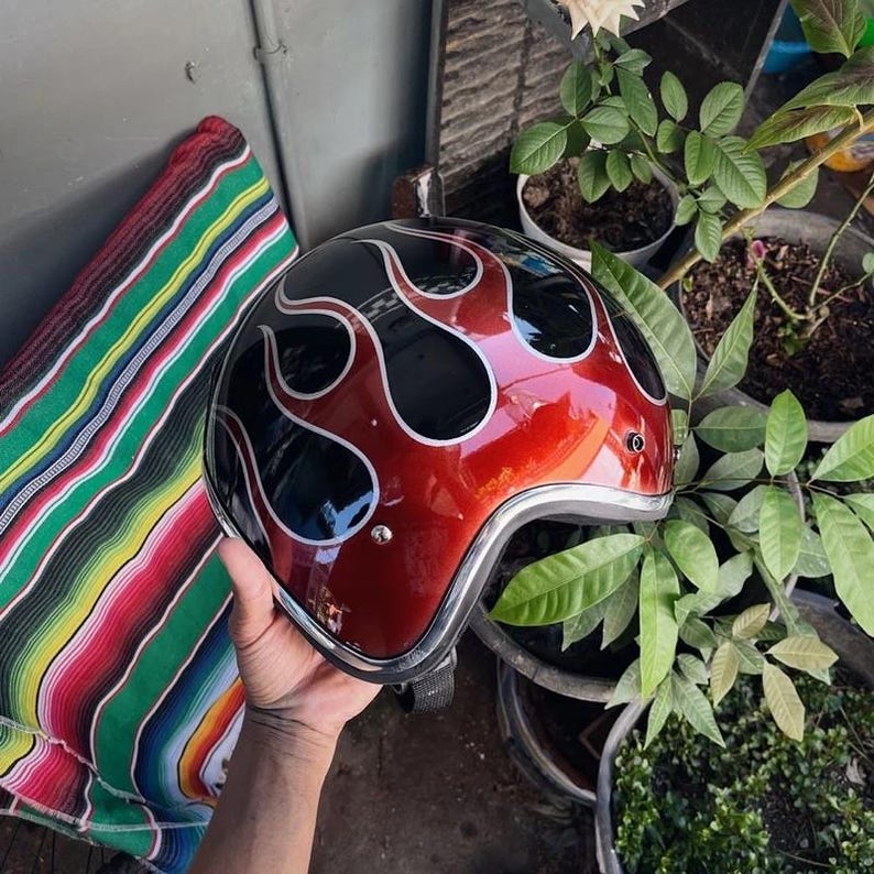 New ! Vintage Helmet Custom Flame Candy Red Metalic BOBBER CHOPPER ...