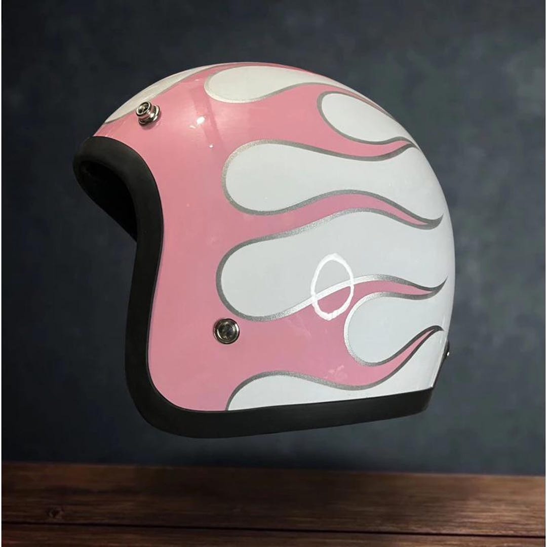 Custom Vintage Helmet Slimhead 500TX Pink Flame Bobber Chopper ...