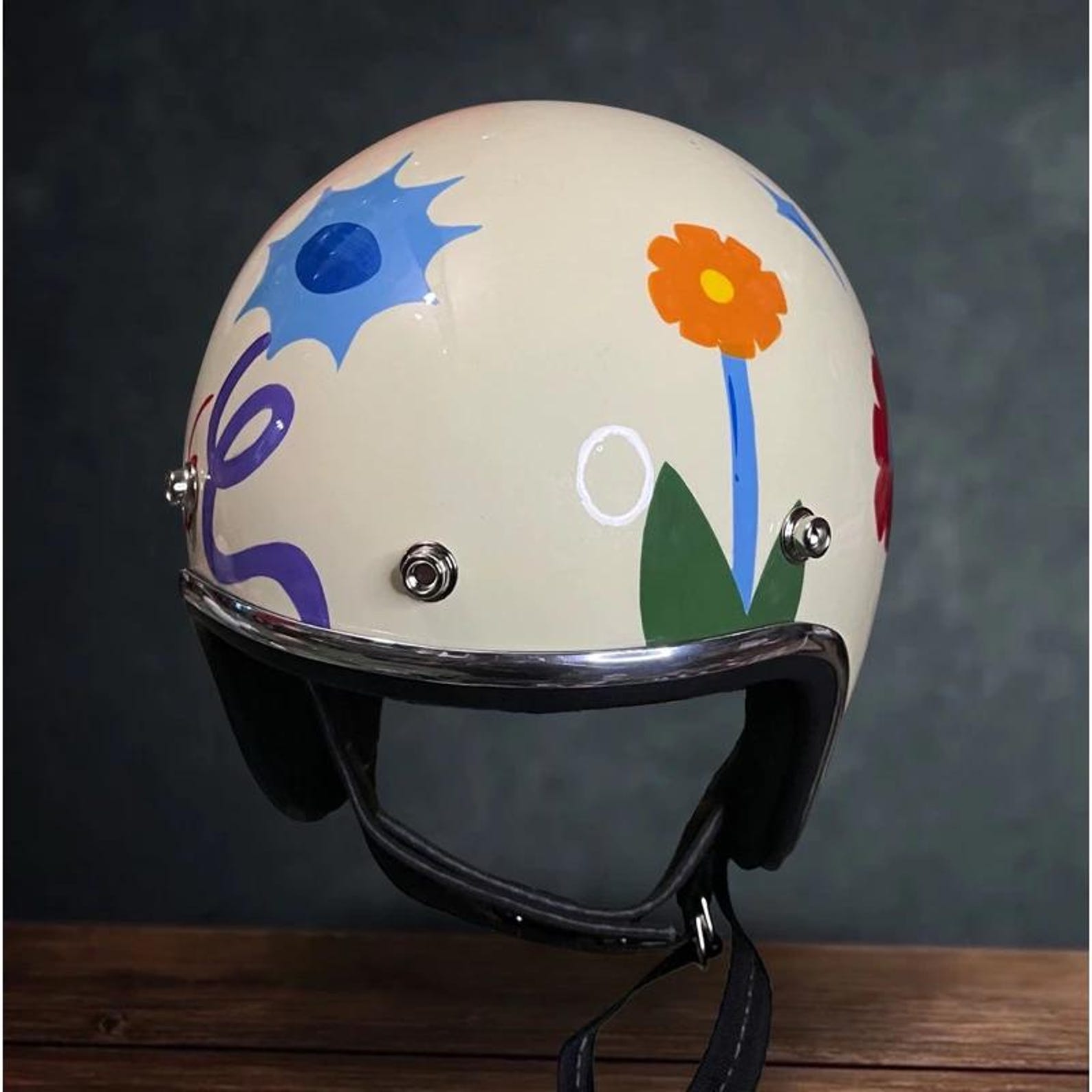 New ! Vintage Helmet Slimhead 500TX Flower Theme BOBBER CHOPPER ...