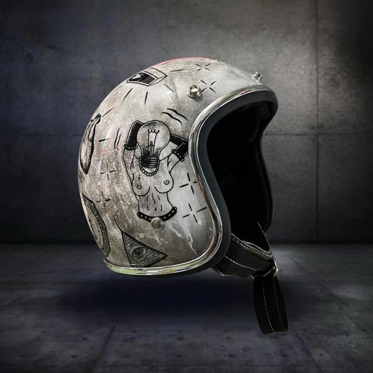 Custom Vintage Helmet Slimhead 500TX Patina Traditional Bobber Chopper ...