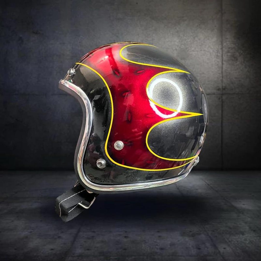 Custom Vintage Helmet Custom Candy Red Tapper Bobber Chopper Motorcycle ...