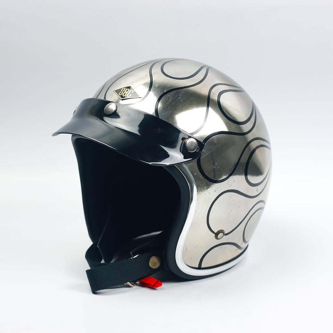 Helmet Slimhead 500TX Custom Retro Chrome With Flame Motif - Vintage ...