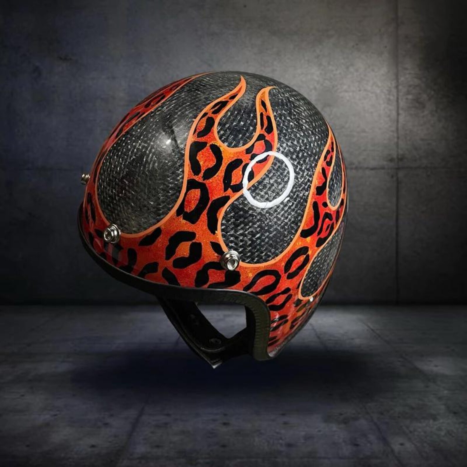 Open Face Vintage Custom Helmet Slimhead 500TX RAW Leopard Flame ...