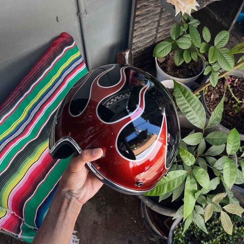 New ! Vintage Helmet Custom Flame Candy Red Metalic BOBBER CHOPPER ...