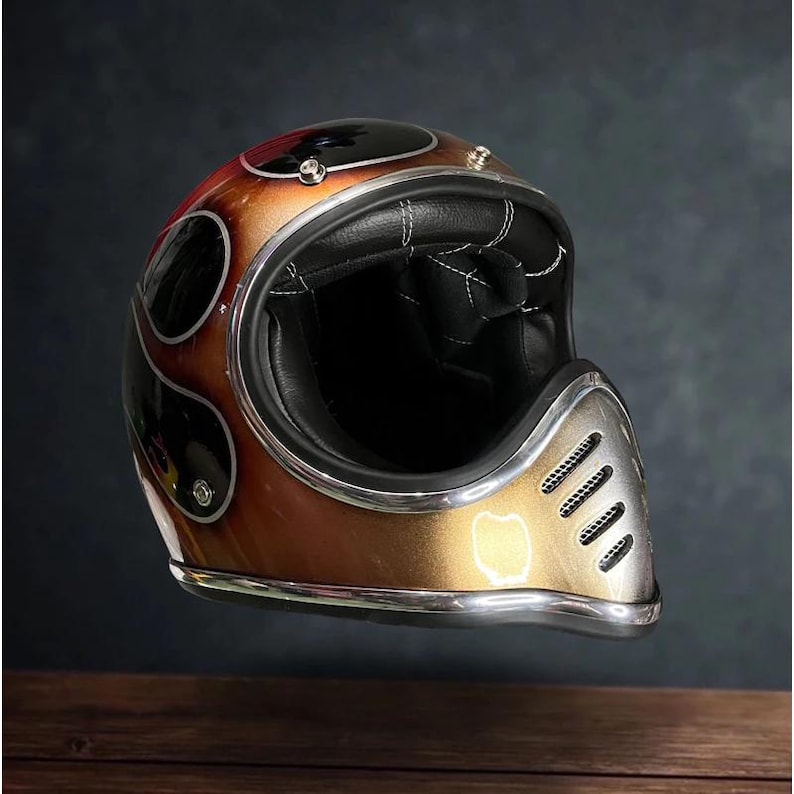 Vintage Custom Helmet Custom Moto 3 Patina Flame Chopper CAFE RACER ...