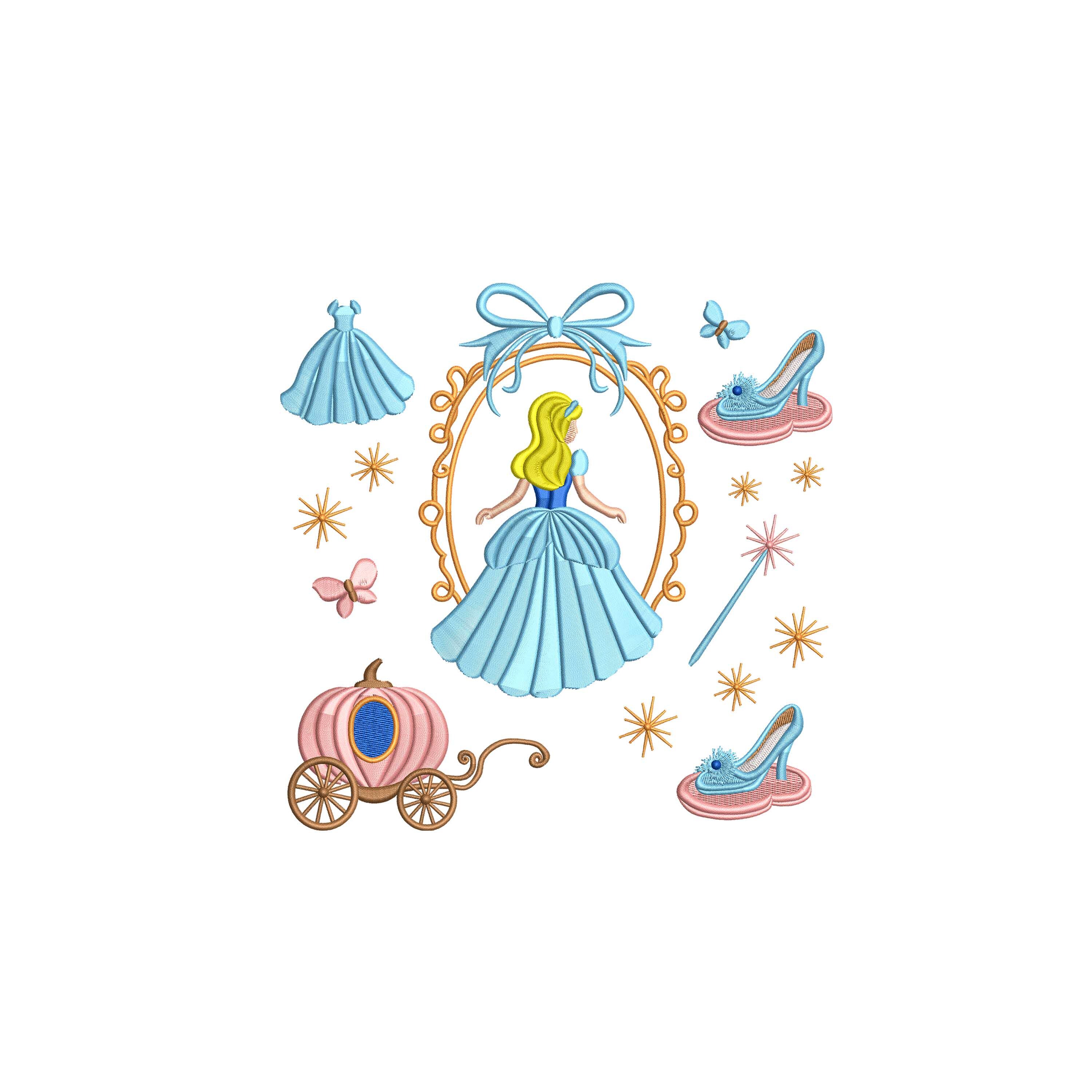 Cinderella Embroidery Design, Princess Dress Stitch, Digital Embroidery ...