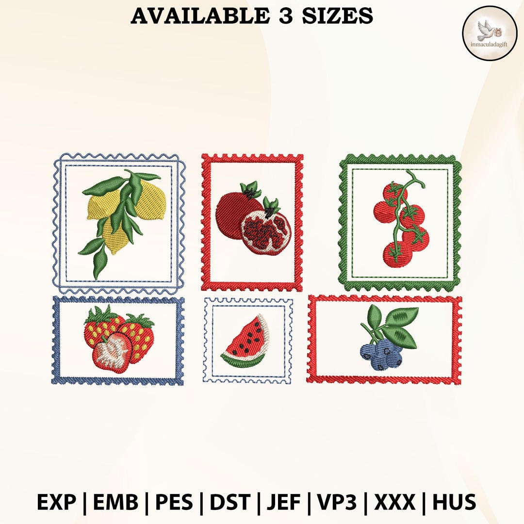 Summer Fruit Stamps Embroidery Design, Postage Stamps Embroidery Design ...