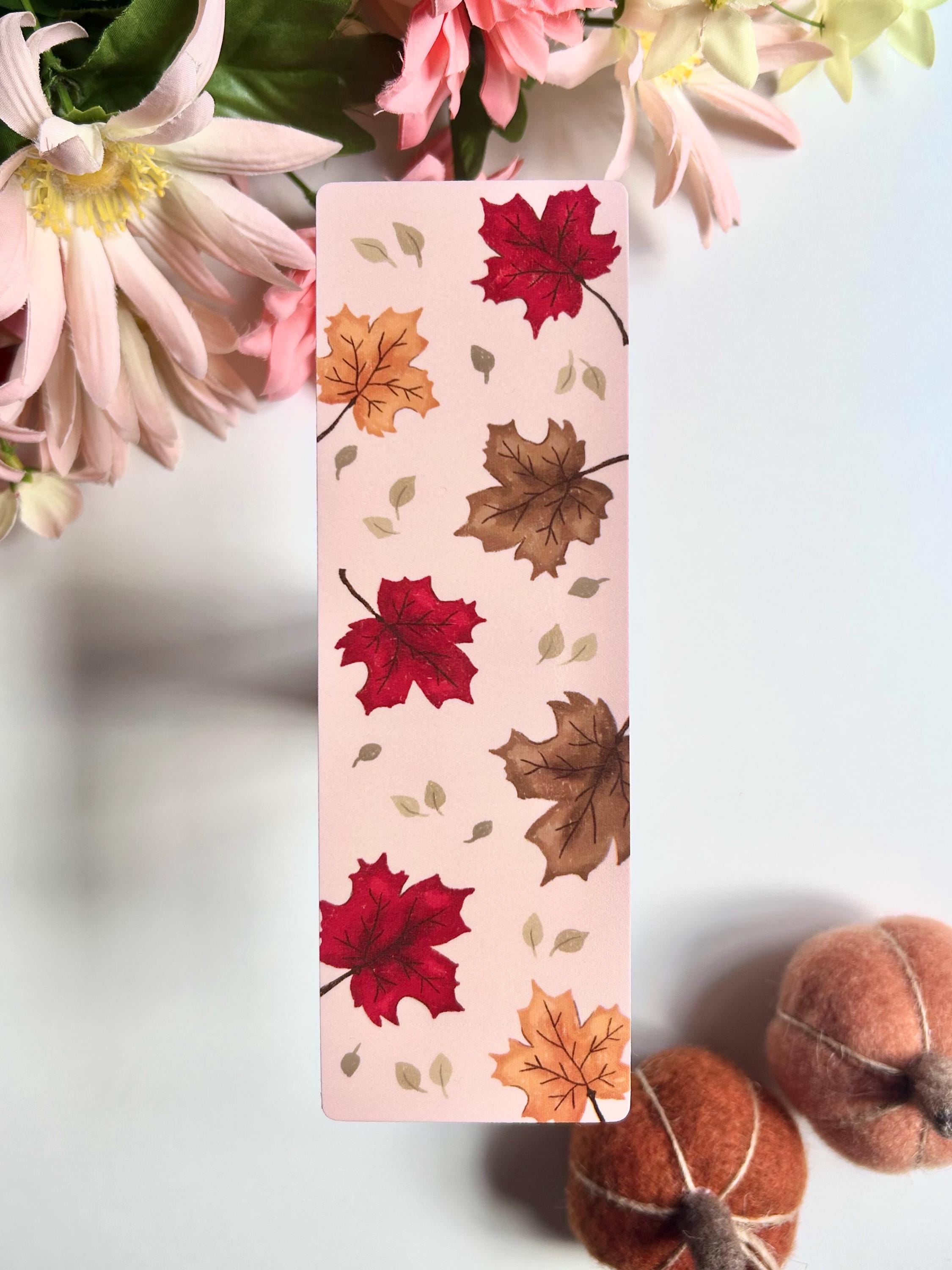 Fall Leaves Bookmark: Cottagecore Laminated Handmade Paper - Etsy