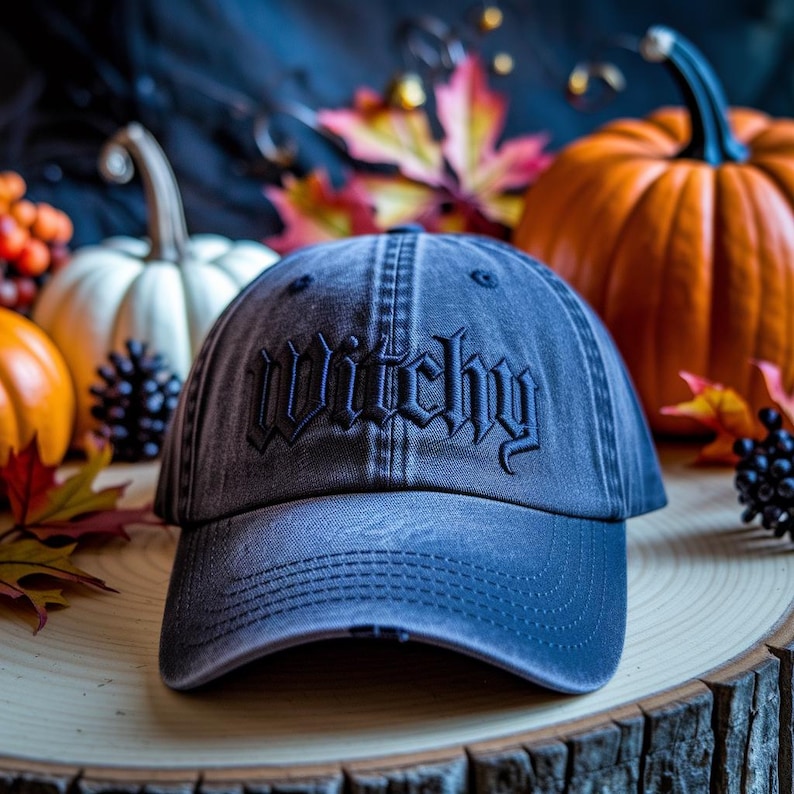 Witchy Embroidered Washed Cotton Hat, Halloween Spooky Season Cap - Etsy