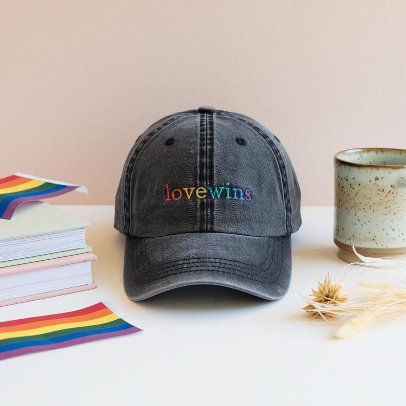 Love Wins Embroidered Washed Cap | LGBT Pride Ally - Etsy