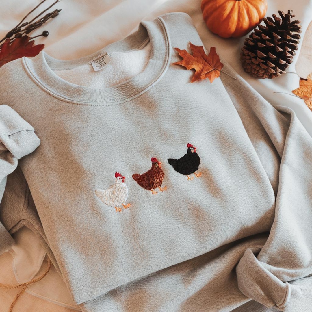 Embroidered Chicken Sweatshirt, Farm Animal Crewneck - Etsy