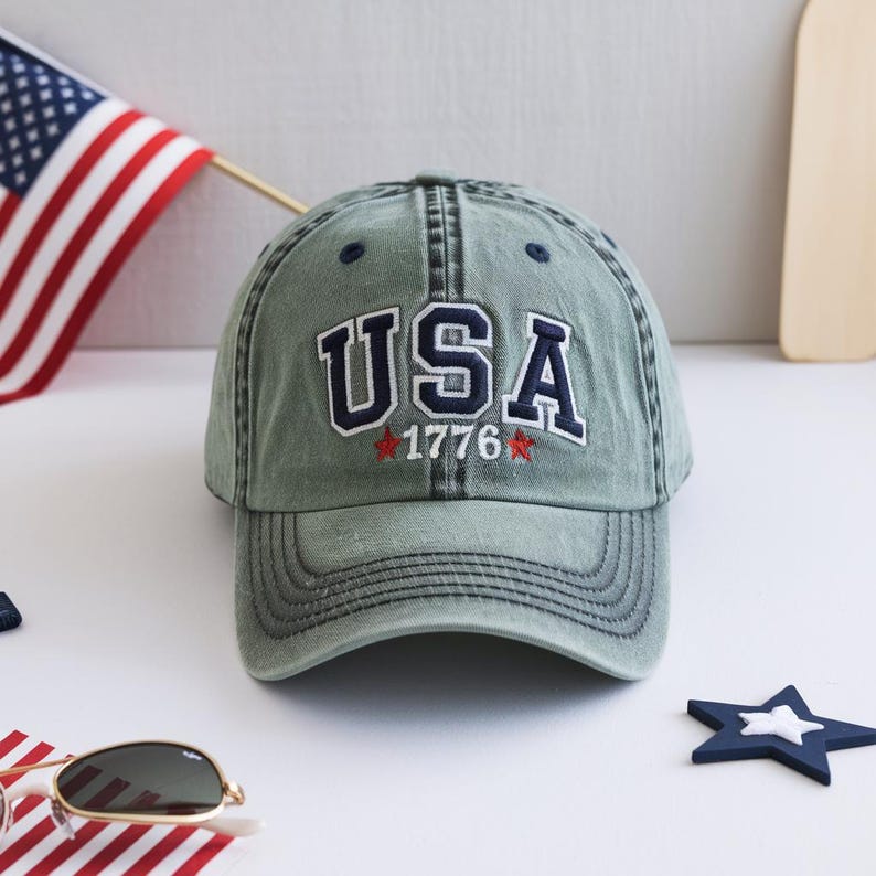 Embroidered USA Washed Cotton Baseball Cap, Patriotic Hat - Etsy