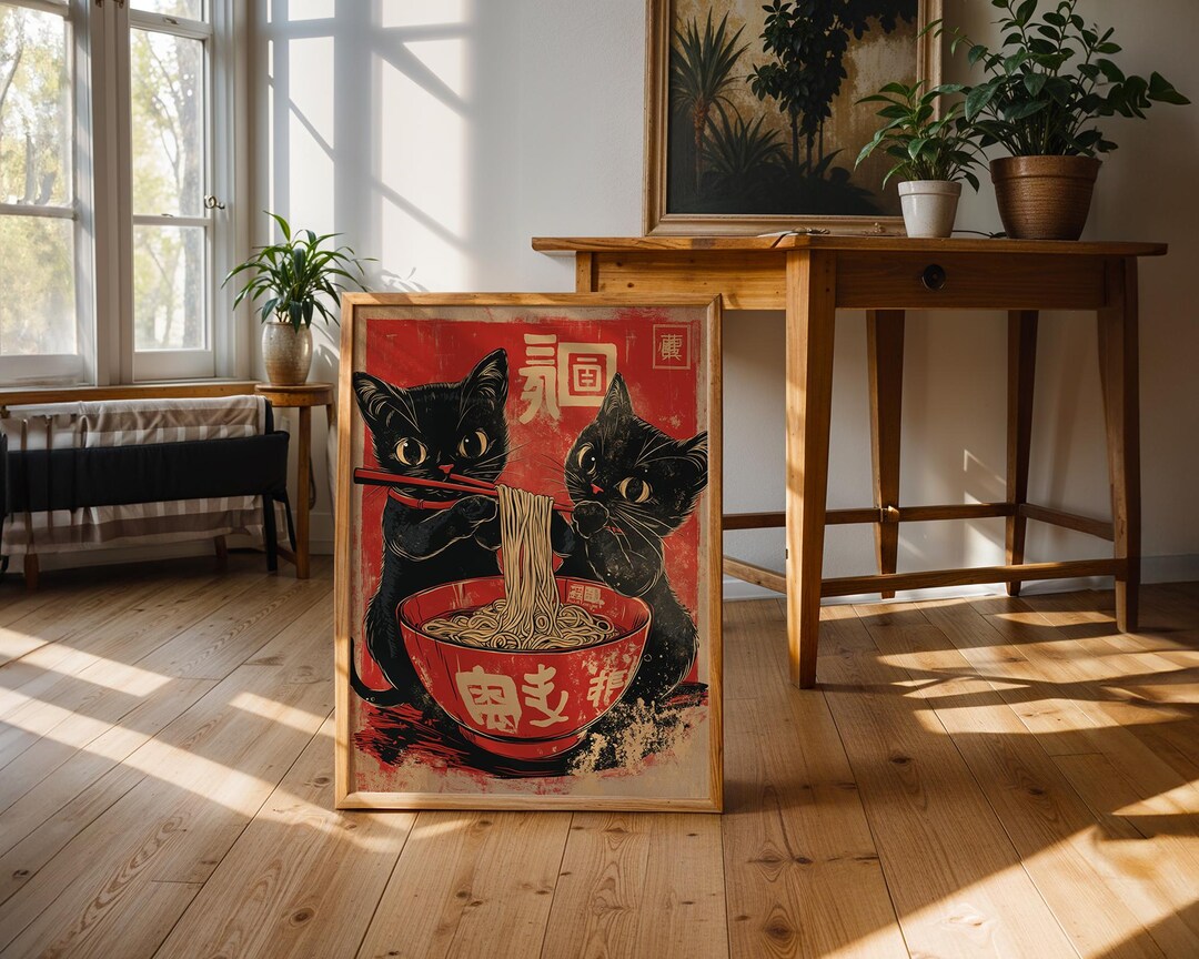 Animal Ramen Poster Set - Kitten Art | Japanese Vintage Noodle Art ...