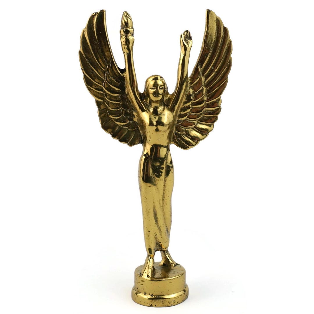 Vintage Brass Winged Victory Figurine, Golden Angel Sculpture Decor ...