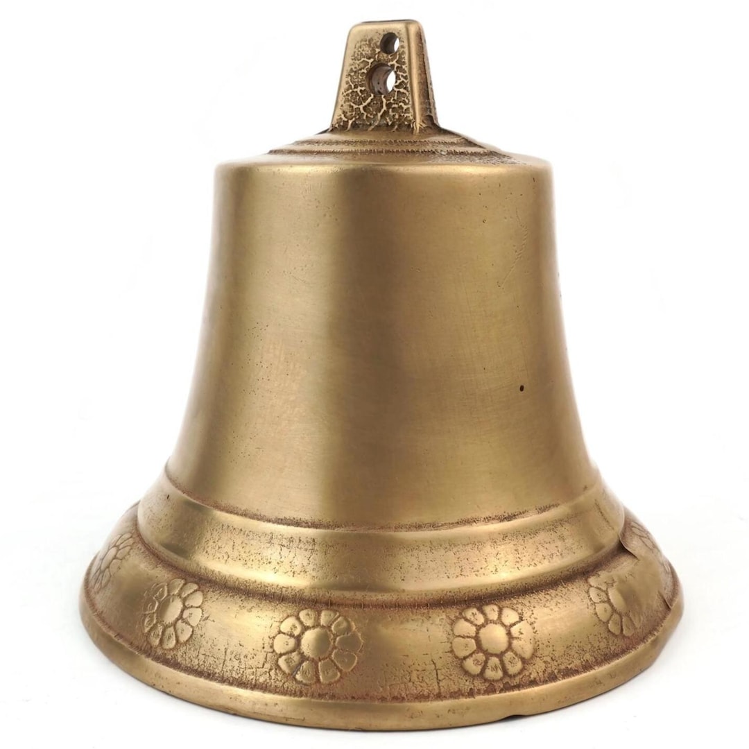 Vintage Brass Bell, Large Ship Wall Bell, Floral Band Relief, Loud Ring ...