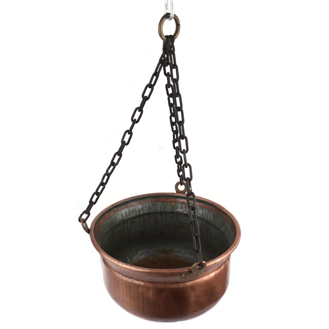 French Copper Hanging Planter, Vintage Garden Pot, Repurposed Cauldron ...