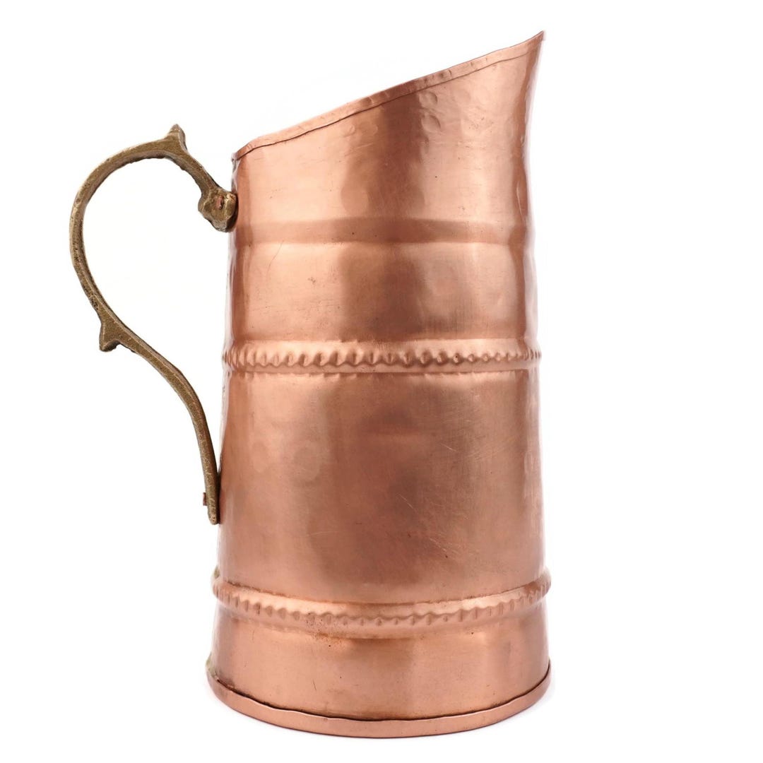 Pure Copper Pitcher With Brass Handle, Handcrafted Water Jug, Rustic ...