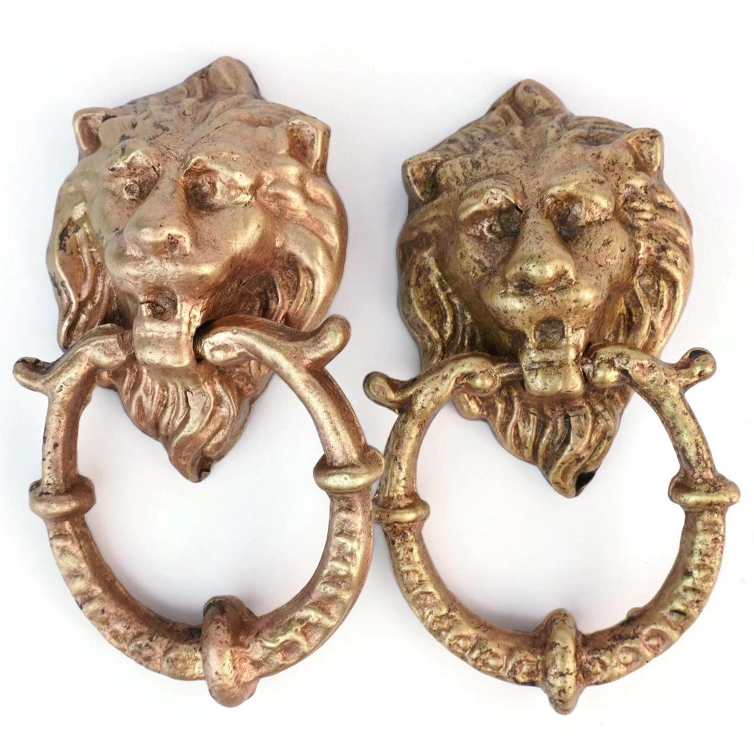 Vintage Brass Lion Head Drawer Pulls, Pair of Solid Brass Lion Mask ...