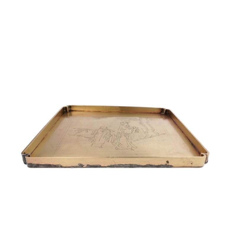 Vintage Chinese Bronze Tray, Square Shape, Scholar and Student Scene ...