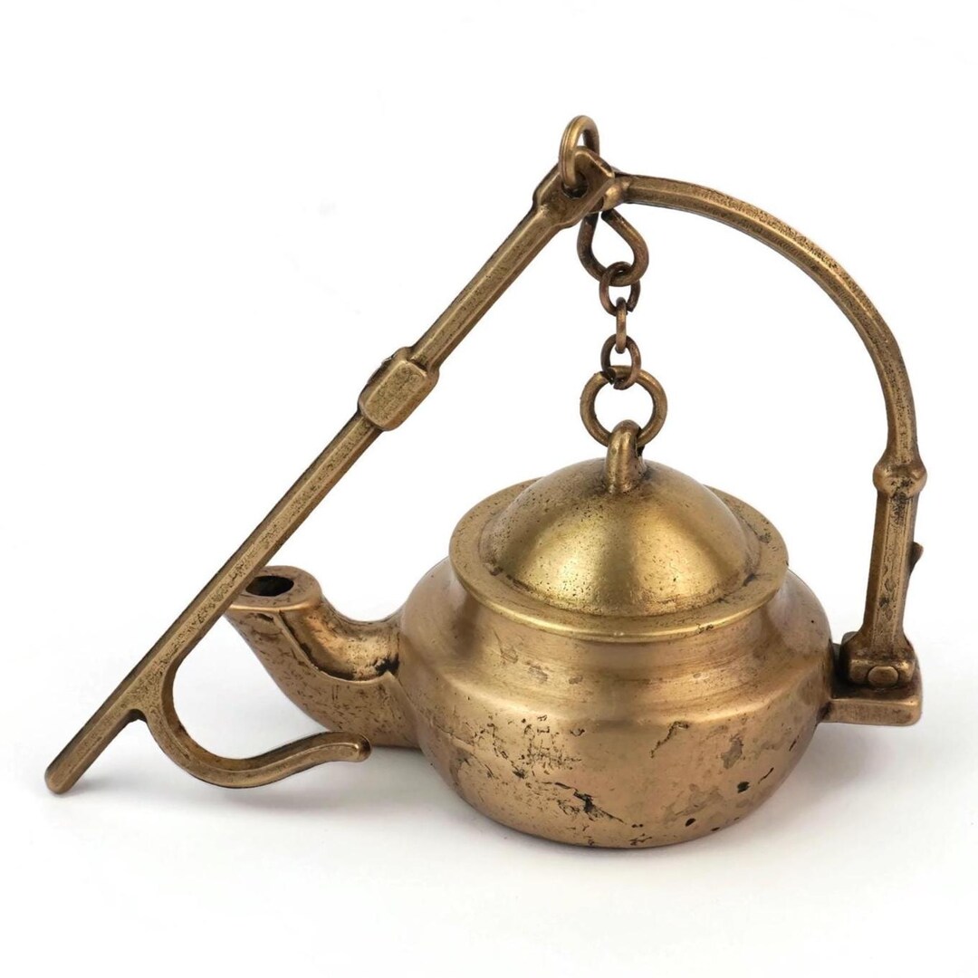 Vintage Brass Hanging Oil Lamp, Miners Oil Burner, Wall Mount Hook ...