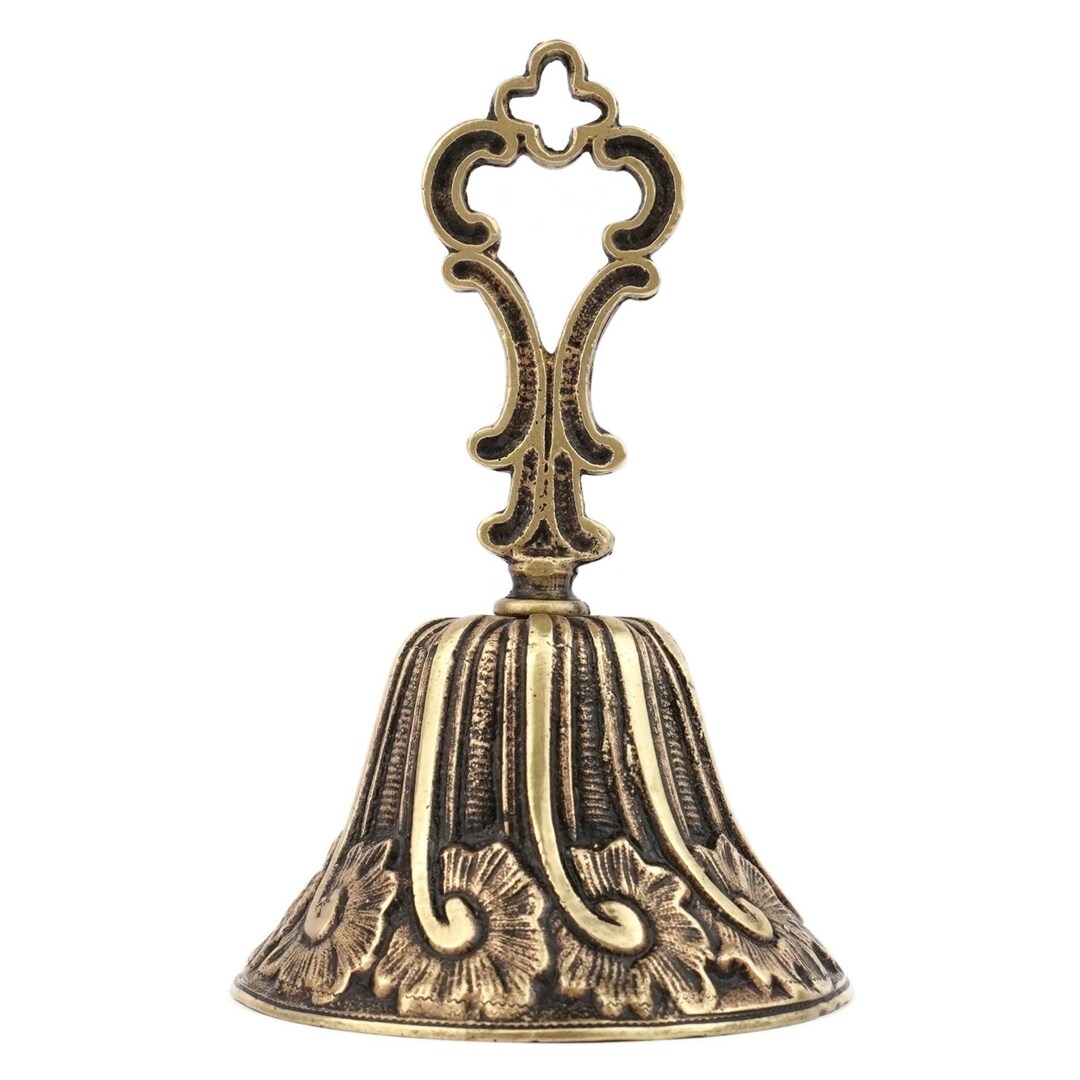 Antique French Bronze Hand Bell, Ornate Floral Relief, Gothic Handle ...