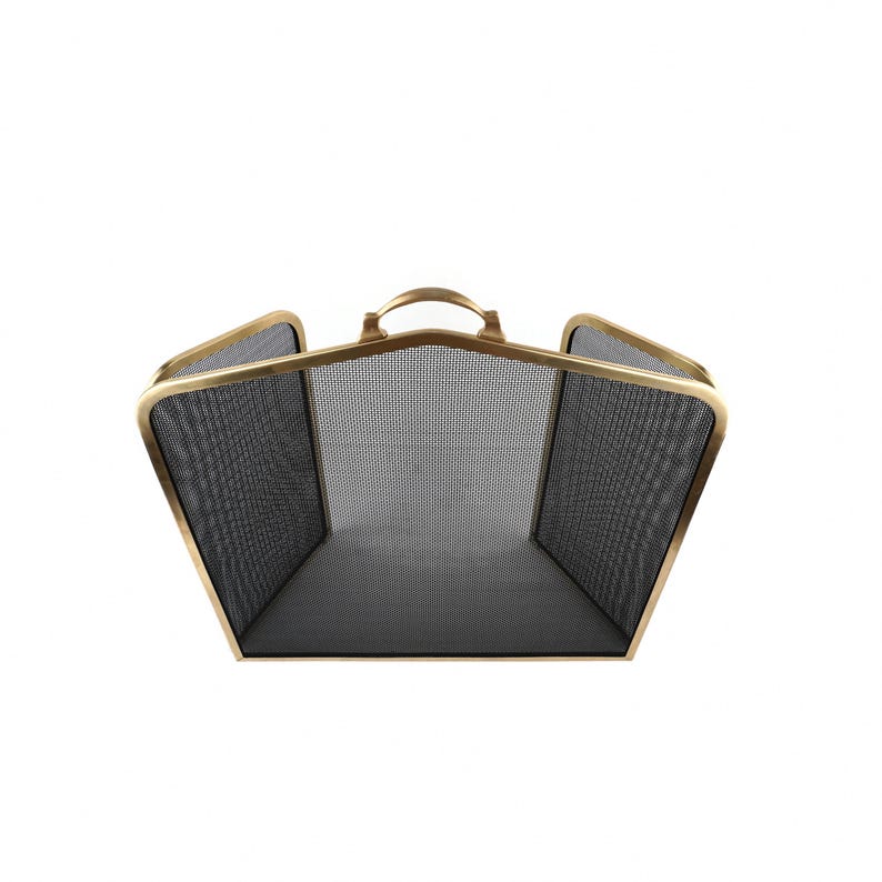 Vintage Brass Fireplace Screen, Folding Three Panel Fire Guard, Mid ...