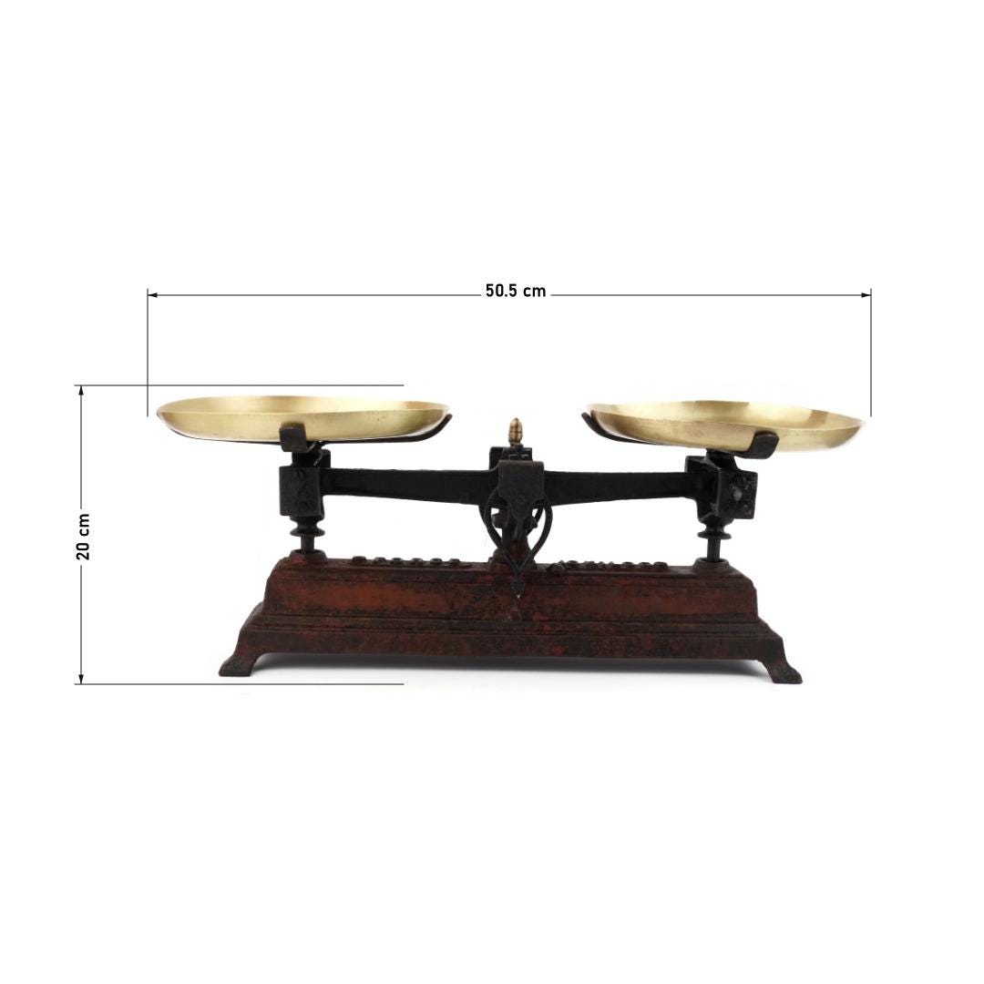 Vintage Cast Iron Balance Scale, Mass Scale With Brass Bowls, Rustic ...