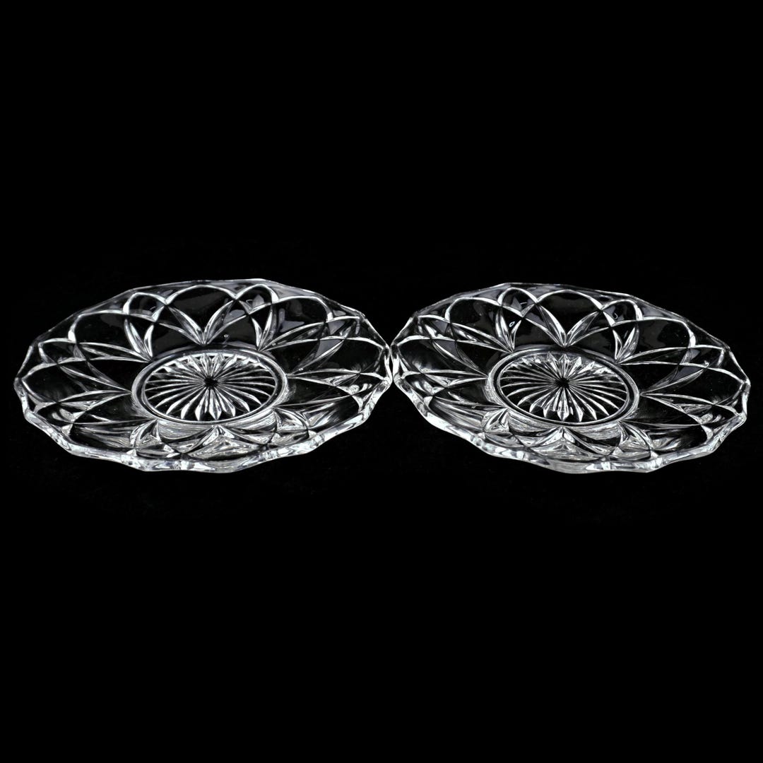 Vintage Clear Crystal Dishes, Set of Two, Starburst Center, Petal Motif ...