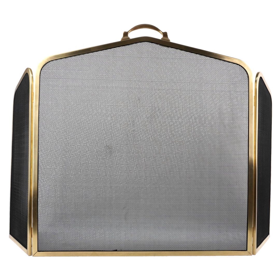 Vintage Brass Fireplace Screen, Folding Three Panel Fire Guard, Mid ...