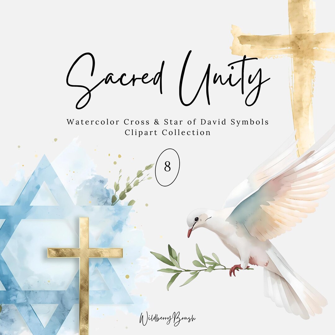 Peace & Unity Clipart | Watercolor Dove Cross Star of David Yellow ...
