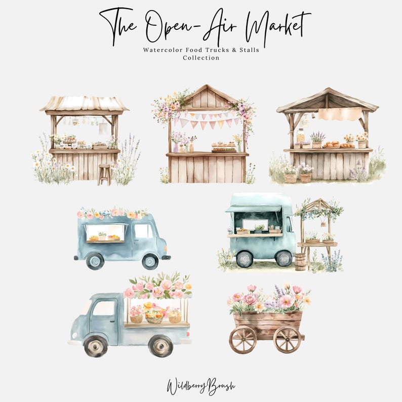 Farmers Market Watercolor Clipart Png, Food Truck & Market Stall ...