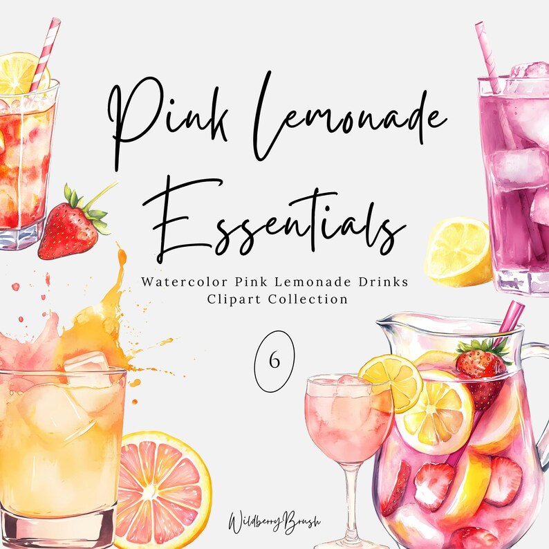 Pink Lemonade Watercolor Clipart: Summer Drink PNG (digital Download ...