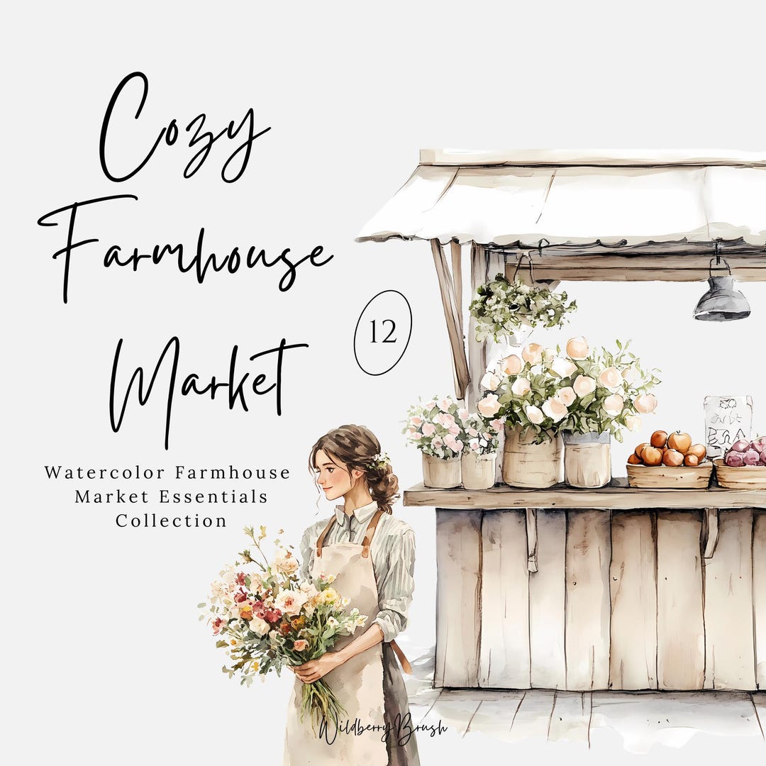 Cozy Farmers Market Watercolor Clipart Png, Flowers Fruit & Vegetables ...