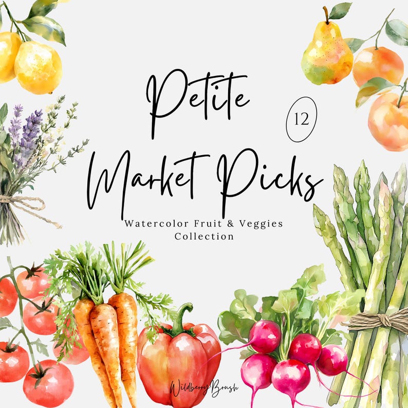 Watercolor Farmers Market Clipart: Fruit & Vegetables PNG (digital ...