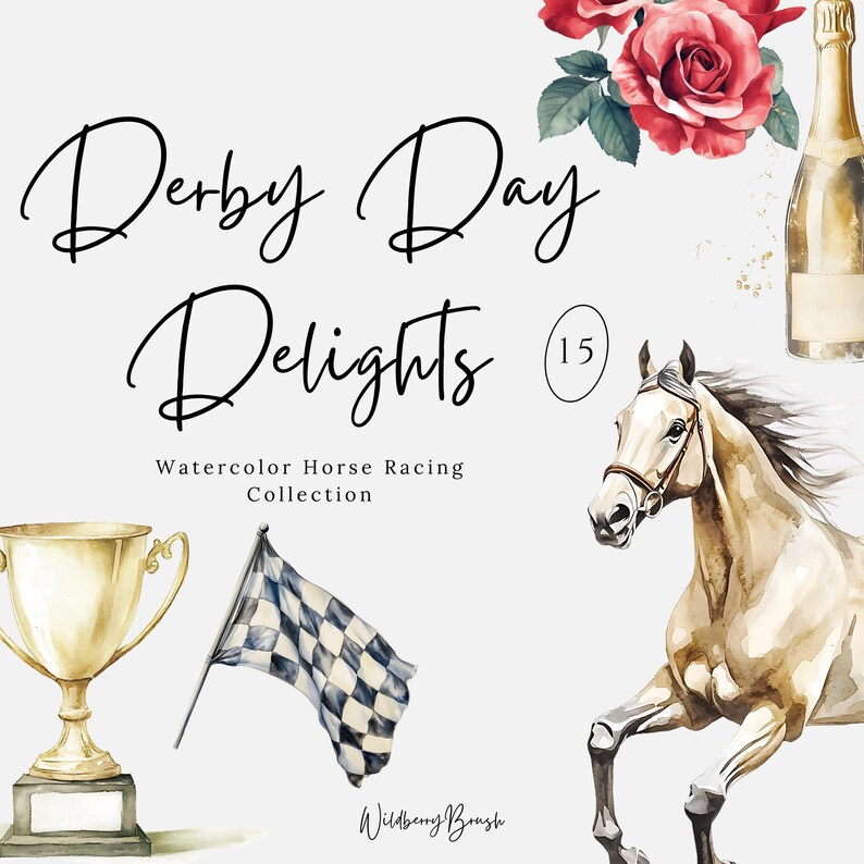 Kentucky Derby Watercolor Clipart: Horse Racing Designs (digital ...