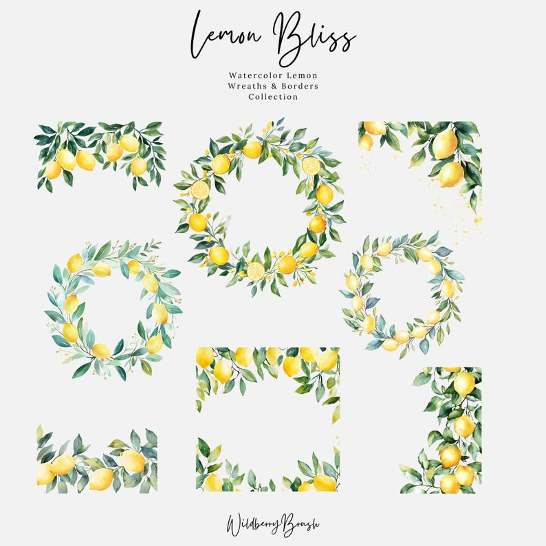 Mediterranean Watercolor Png Clipart Bundle, Lemon Blue White Tiles ...