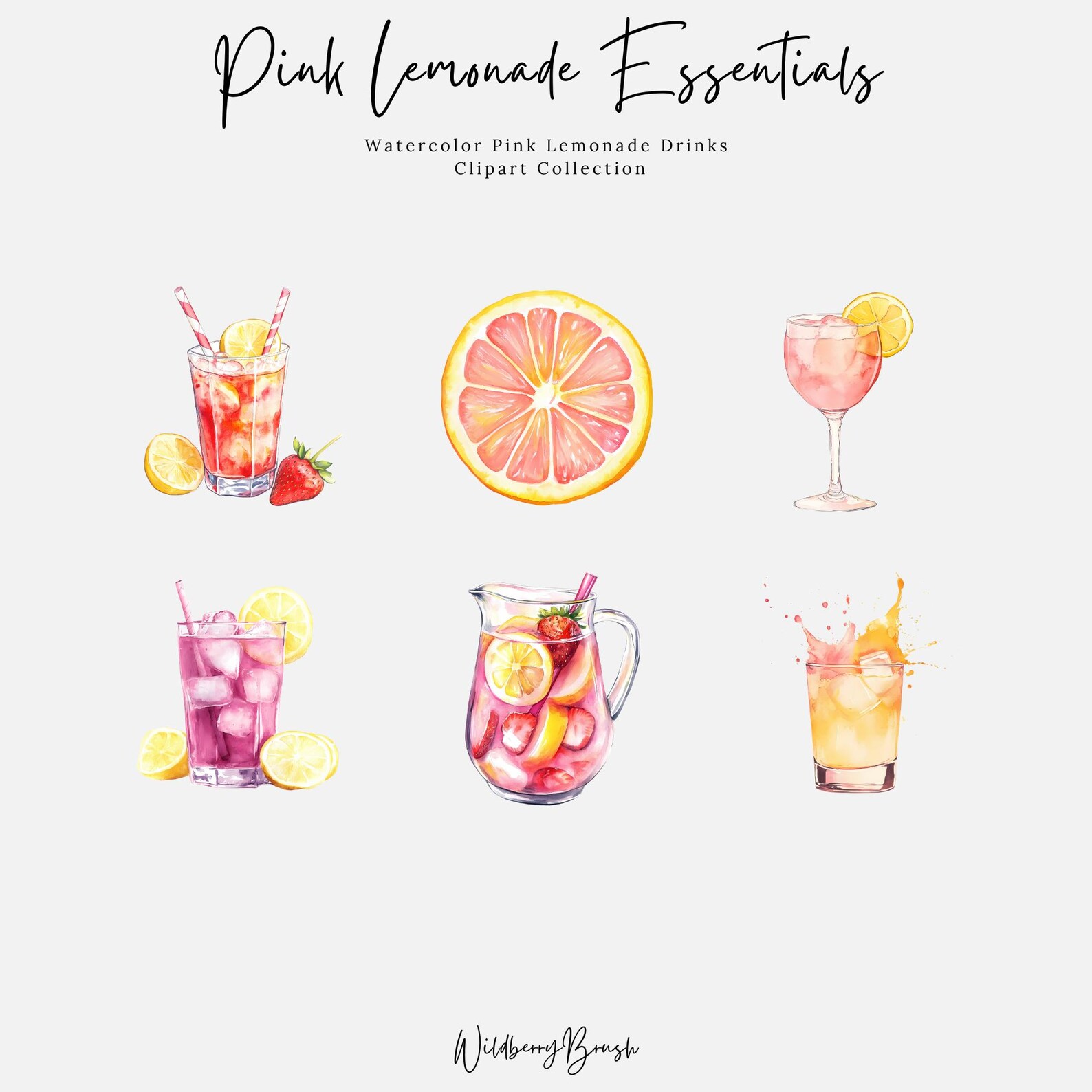 Pink Lemonade Watercolor Clipart: Summer Drink PNG (digital Download ...