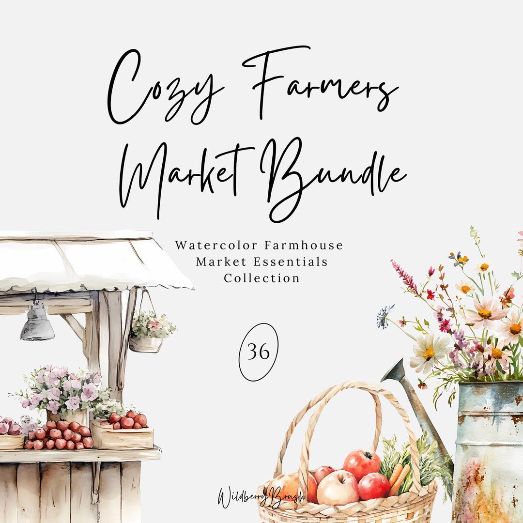 Watercolor Farmers Market Clipart: Farmhouse Food & Decor (digital ...