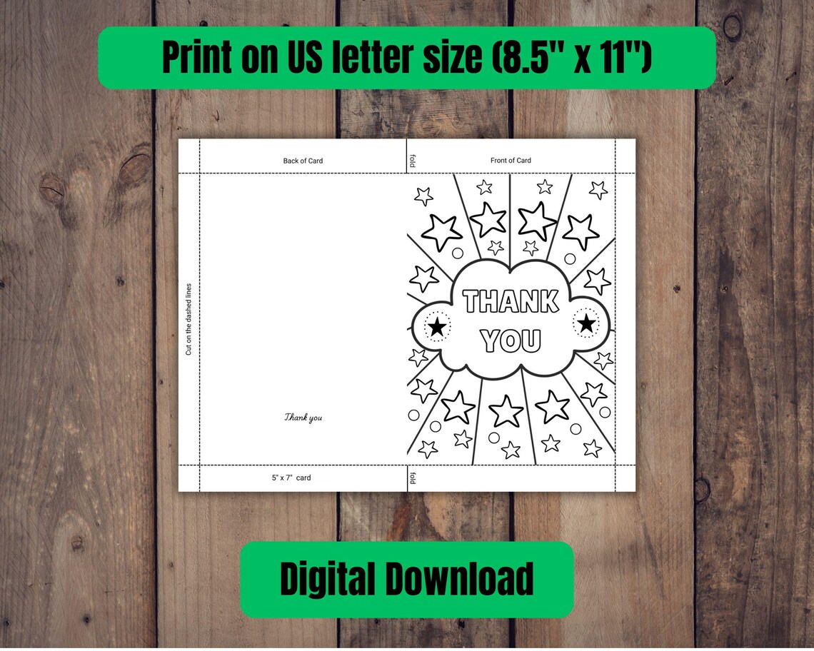 Printable Thank You Cards: Kids Coloring Pages (digital Download) - Etsy