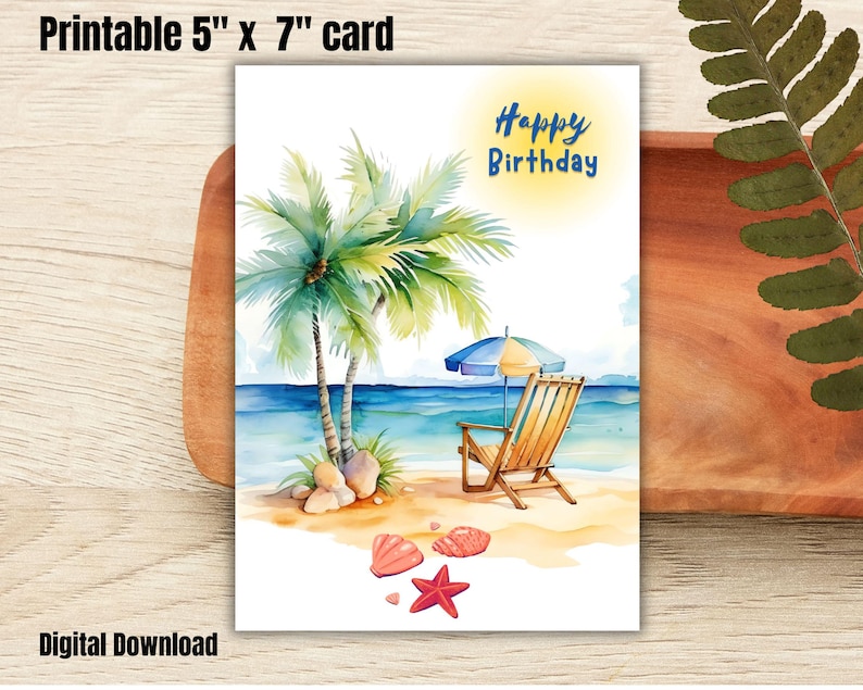 Beach Birthday Card: Ocean Theme, Printable 5x7 (digital Download) - Etsy